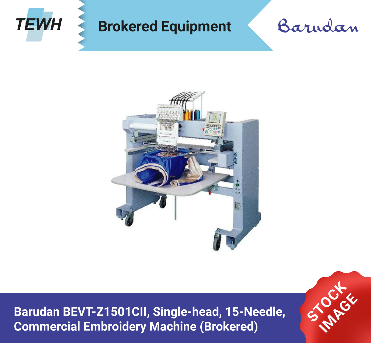 Barudan BEVT-Z1501CII, Single-Head, 15-Needle, Commercial Embroidery ...